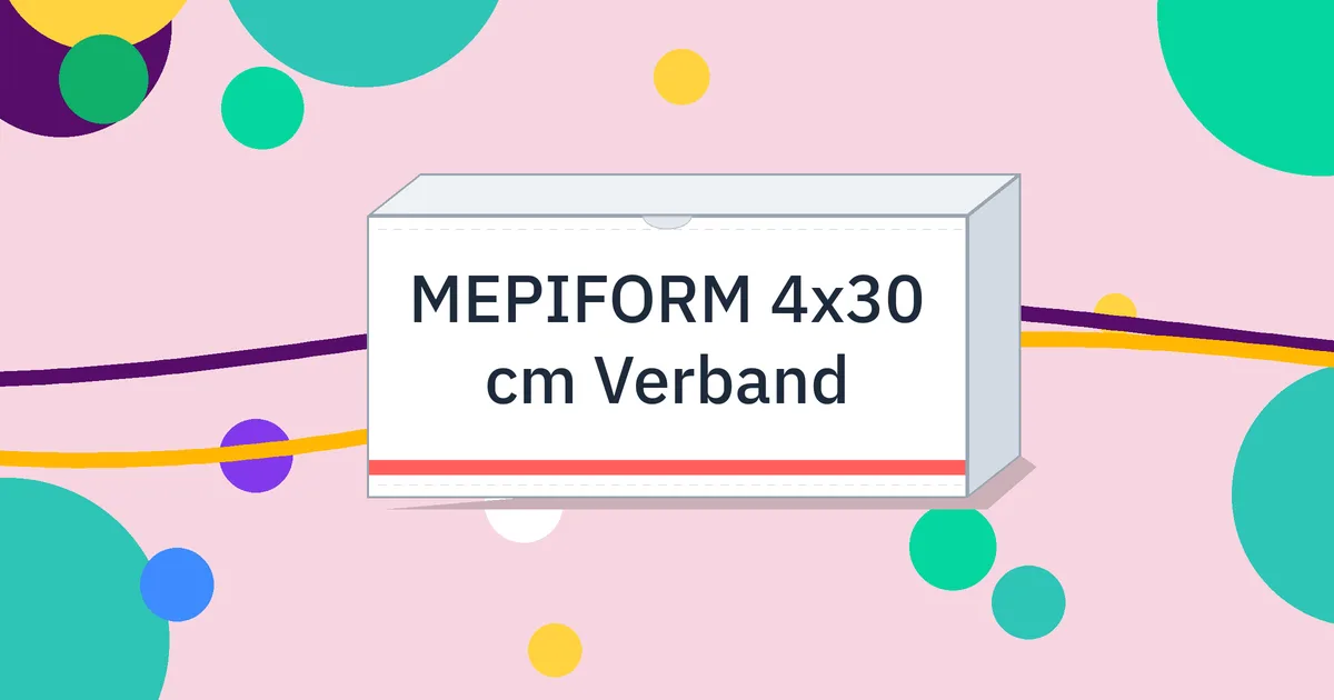 Symbolbild: Packung mit der Aufschrift MEPIFORM 4x30 cm Verband (PZN 00089187) – Verfügbarkeit und Bezug in Apotheken in Frankfurt am Main