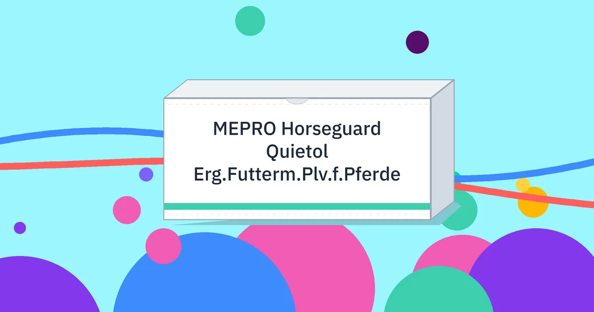 Symbolbild: Packung mit der Aufschrift MEPRO Horseguard Quietol Erg.Futterm.Plv.f.Pferde (PZN 16893649) – Verfügbarkeit und Bezug in Apotheken in Frankfurt am Main