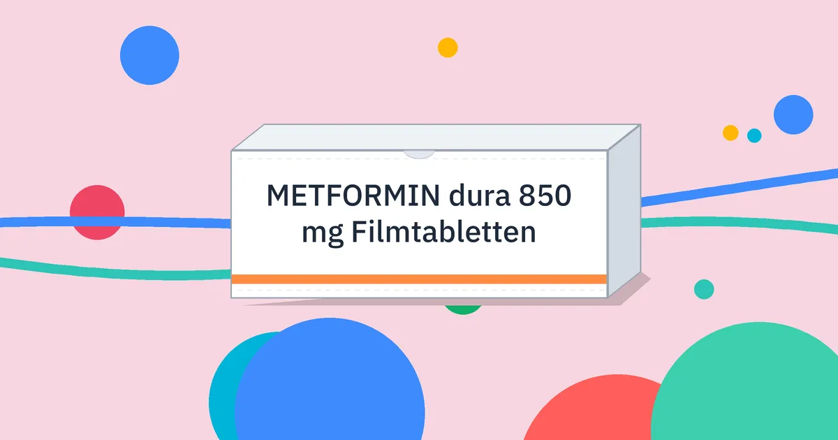 Symbolbild: Packung mit der Aufschrift METFORMIN dura 850 mg Filmtabletten (PZN 00052592) – Verfügbarkeit und Bezug in Apotheken in Frankfurt am Main