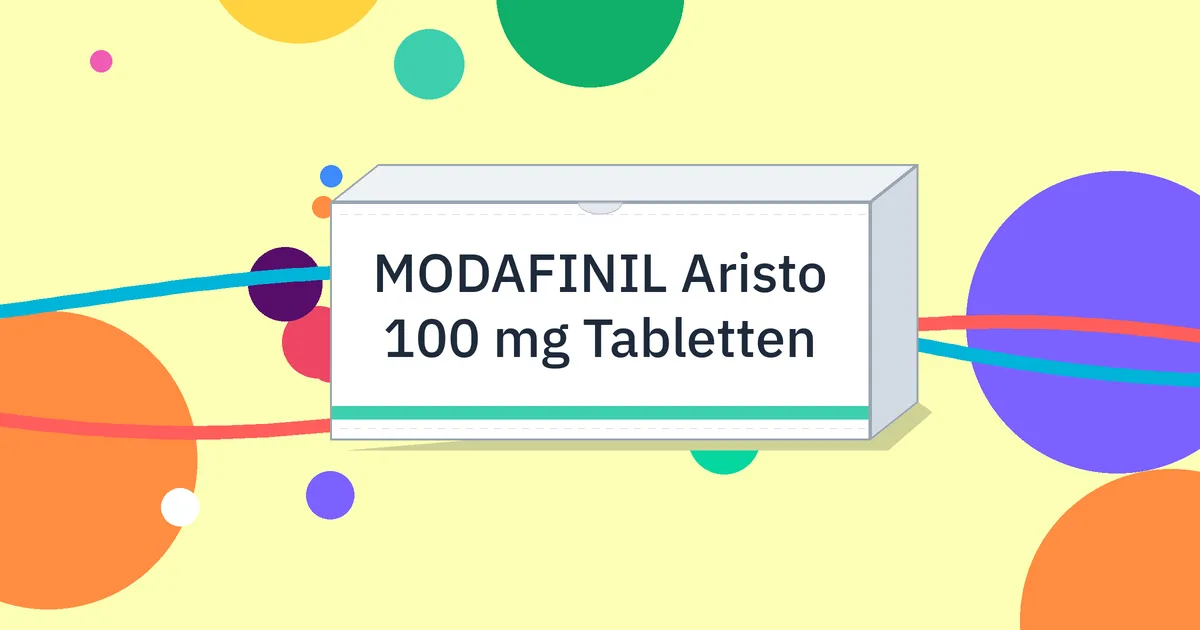 Symbolbild: Packung mit der Aufschrift MODAFINIL Aristo 100 mg Tabletten (PZN 15370814) – Verfügbarkeit und Bezug in Apotheken in Frankfurt am Main