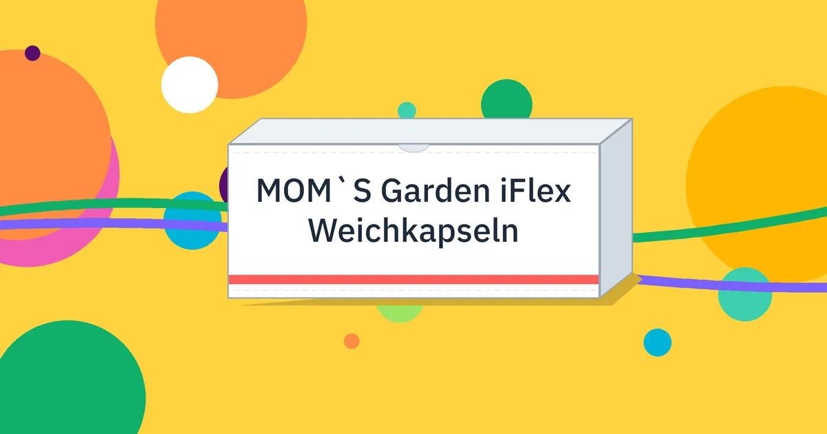 Symbolbild: Packung mit der Aufschrift MOM`S Garden iFlex Weichkapseln (PZN 20768594) – Verfügbarkeit und Bezug in Apotheken in Frankfurt am Main