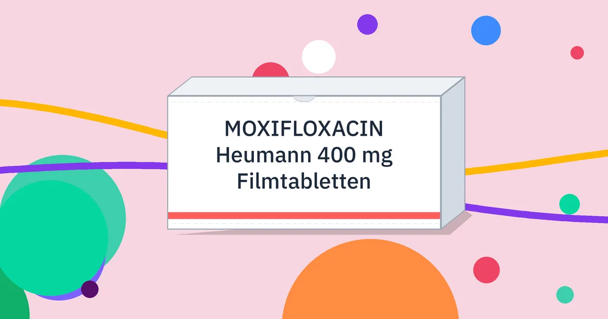 Symbolbild: Packung mit der Aufschrift MOXIFLOXACIN Heumann 400 mg Filmtabletten (PZN 10419504) – Verfügbarkeit und Bezug in Apotheken in Frankfurt am Main