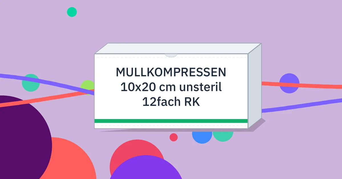 Symbolbild: Packung mit der Aufschrift MULLKOMPRESSEN 10x20 cm unsteril 12fach RK (PZN 06613732) – Verfügbarkeit und Bezug in Apotheken in Frankfurt am Main
