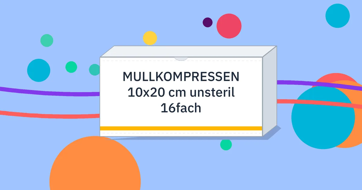 Symbolbild: Packung mit der Aufschrift MULLKOMPRESSEN 10x20 cm unsteril 16fach (PZN 07099415) – Verfügbarkeit und Bezug in Apotheken in Frankfurt am Main