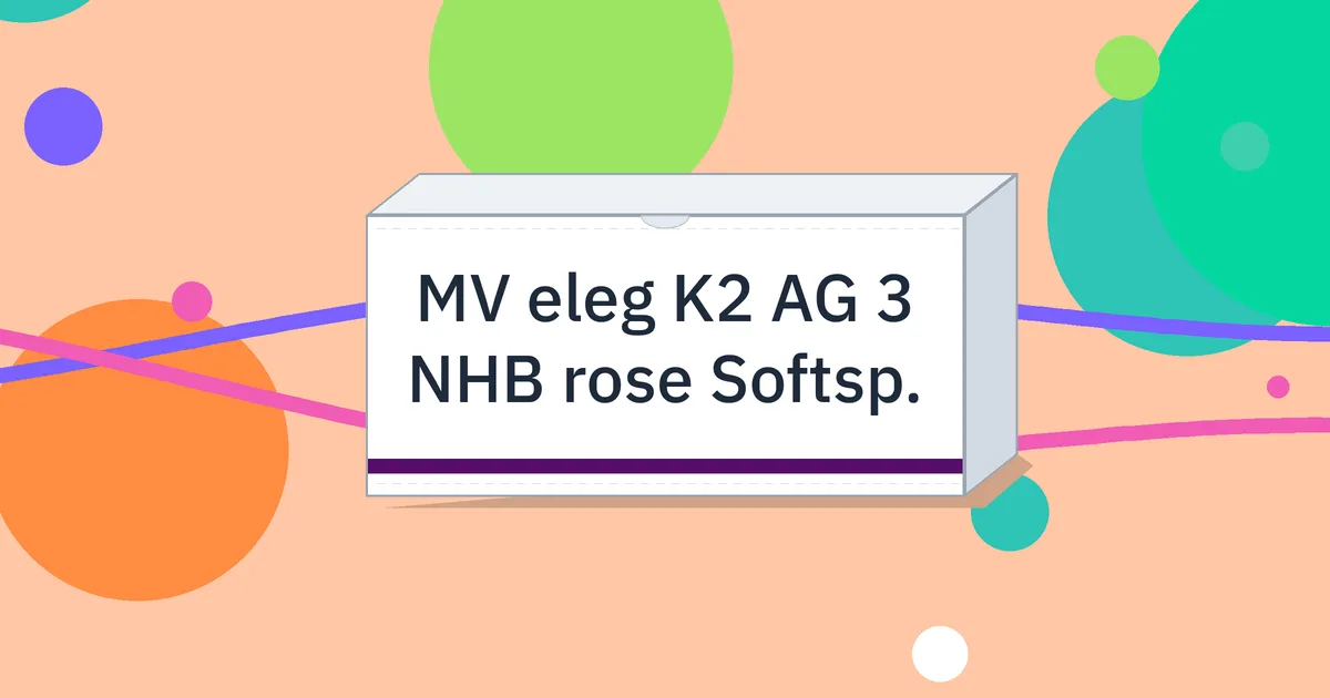 Symbolbild: Packung mit der Aufschrift MV eleg K2 AG 3 NHB rose Softsp. (PZN 15730307) – Verfügbarkeit und Bezug in Apotheken in Frankfurt am Main