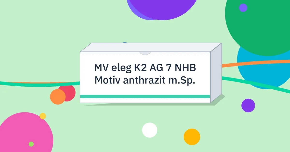 Symbolbild: Packung mit der Aufschrift MV eleg K2 AG 7 NHB Motiv anthrazit m.Sp. (PZN 15721538) – Verfügbarkeit und Bezug in Apotheken in Frankfurt am Main