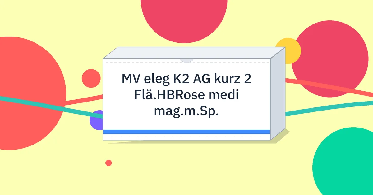 Symbolbild: Packung mit der Aufschrift MV eleg K2 AG kurz 2 Flä.HBRose medi mag.m.Sp. (PZN 15704132) – Verfügbarkeit und Bezug in Apotheken in Frankfurt am Main