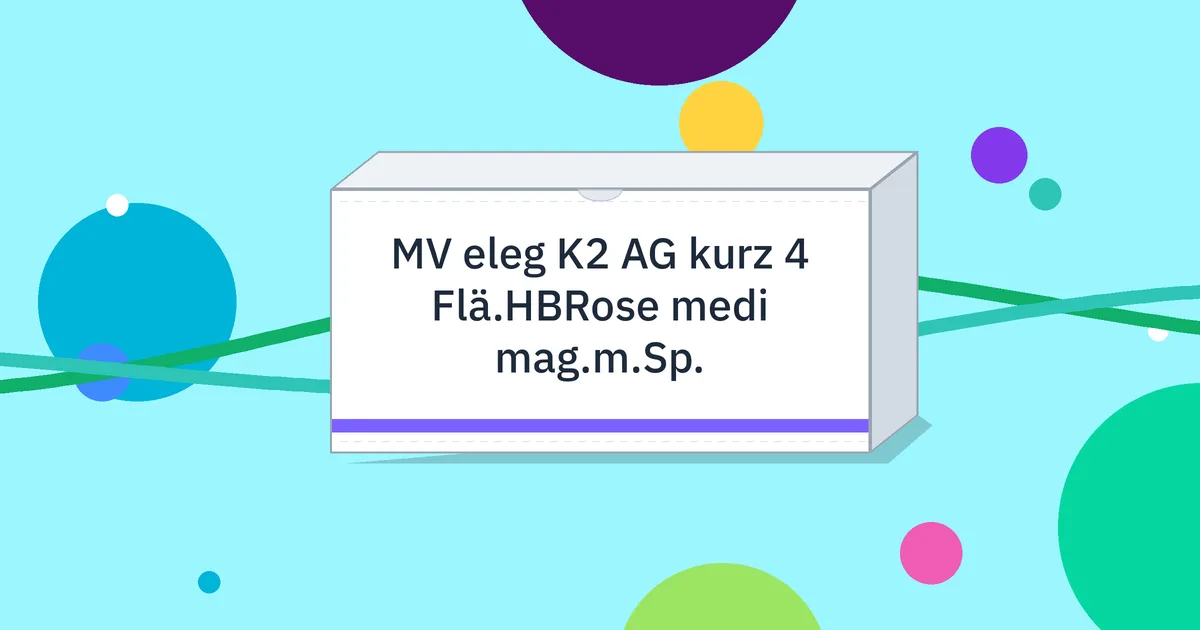Symbolbild: Packung mit der Aufschrift MV eleg K2 AG kurz 4 Flä.HBRose medi mag.m.Sp. (PZN 15704155) – Verfügbarkeit und Bezug in Apotheken in Frankfurt am Main