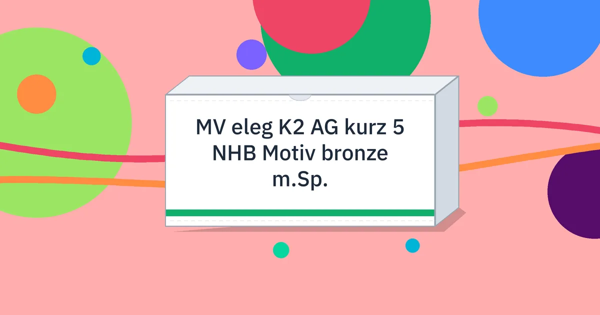 Symbolbild: Packung mit der Aufschrift MV eleg K2 AG kurz 5 NHB Motiv bronze m.Sp. (PZN 15708265) – Verfügbarkeit und Bezug in Apotheken in Frankfurt am Main