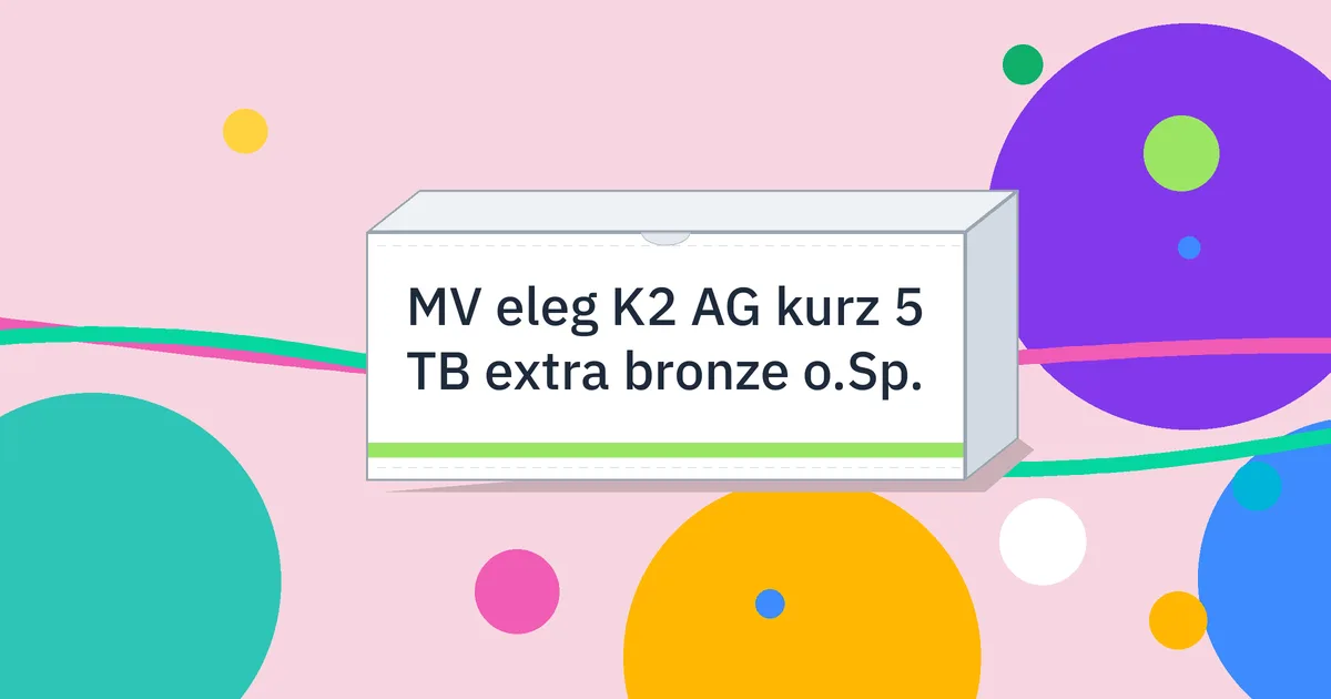 Symbolbild: Packung mit der Aufschrift MV eleg K2 AG kurz 5 TB extra bronze o.Sp. (PZN 14716245) – Verfügbarkeit und Bezug in Apotheken in Frankfurt am Main