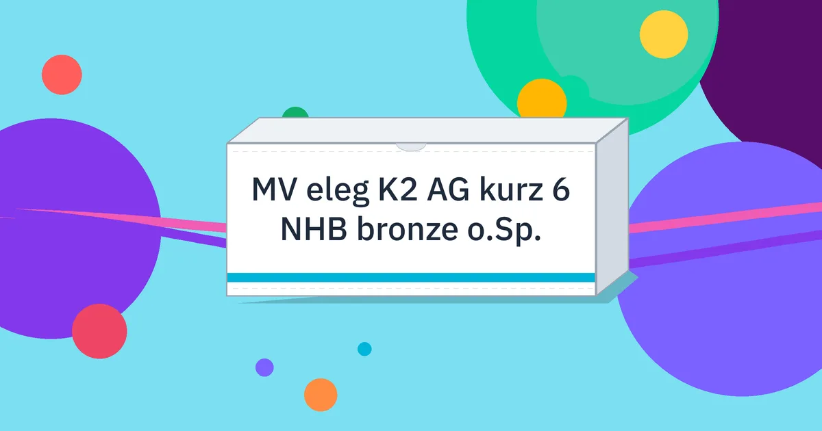 Symbolbild: Packung mit der Aufschrift MV eleg K2 AG kurz 6 NHB bronze o.Sp. (PZN 15716448) – Verfügbarkeit und Bezug in Apotheken in Frankfurt am Main