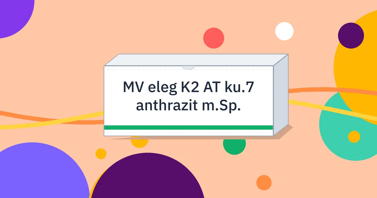 Symbolbild: Packung mit der Aufschrift MV eleg K2 AT ku.7 anthrazit m.Sp. (PZN 00643229) – Verfügbarkeit und Bezug in Apotheken in Frankfurt am Main