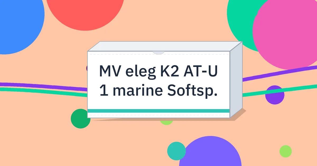 Symbolbild: Packung mit der Aufschrift MV eleg K2 AT-U 1 marine Softsp. (PZN 15290848) – Verfügbarkeit und Bezug in Apotheken in Frankfurt am Main