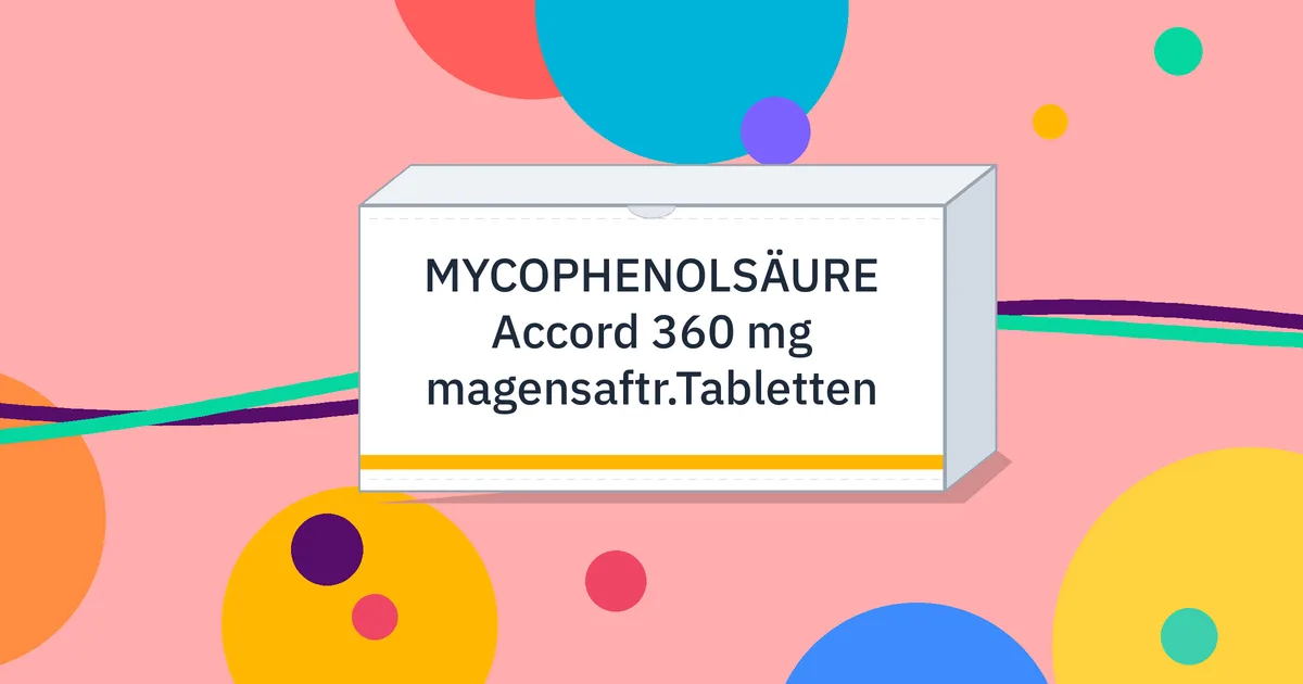 Symbolbild: Packung mit der Aufschrift MYCOPHENOLSÄURE Accord 360 mg magensaftr.Tabletten (PZN 12671768) – Verfügbarkeit und Bezug in Apotheken in Frankfurt am Main