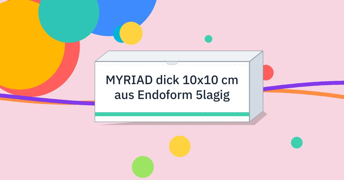 Symbolbild: Packung mit der Aufschrift MYRIAD dick 10x10 cm aus Endoform 5lagig (PZN 18131004) – Verfügbarkeit und Bezug in Apotheken in Frankfurt am Main