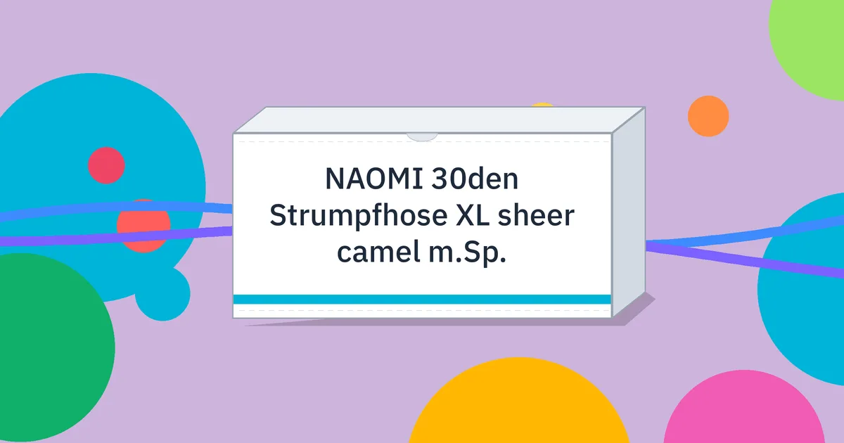 Symbolbild: Packung mit der Aufschrift NAOMI 30den Strumpfhose XL sheer camel m.Sp. (PZN 16179076) – Verfügbarkeit und Bezug in Apotheken in Frankfurt am Main