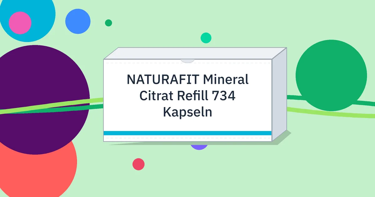 Symbolbild: Packung mit der Aufschrift NATURAFIT Mineral Citrat Refill 734 Kapseln (PZN 14382057) – Verfügbarkeit und Bezug in Apotheken in Frankfurt am Main