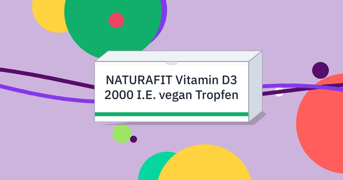 Symbolbild: Packung mit der Aufschrift NATURAFIT Vitamin D3 2000 I.E. vegan Tropfen (PZN 19274622) – Verfügbarkeit und Bezug in Apotheken in Frankfurt am Main