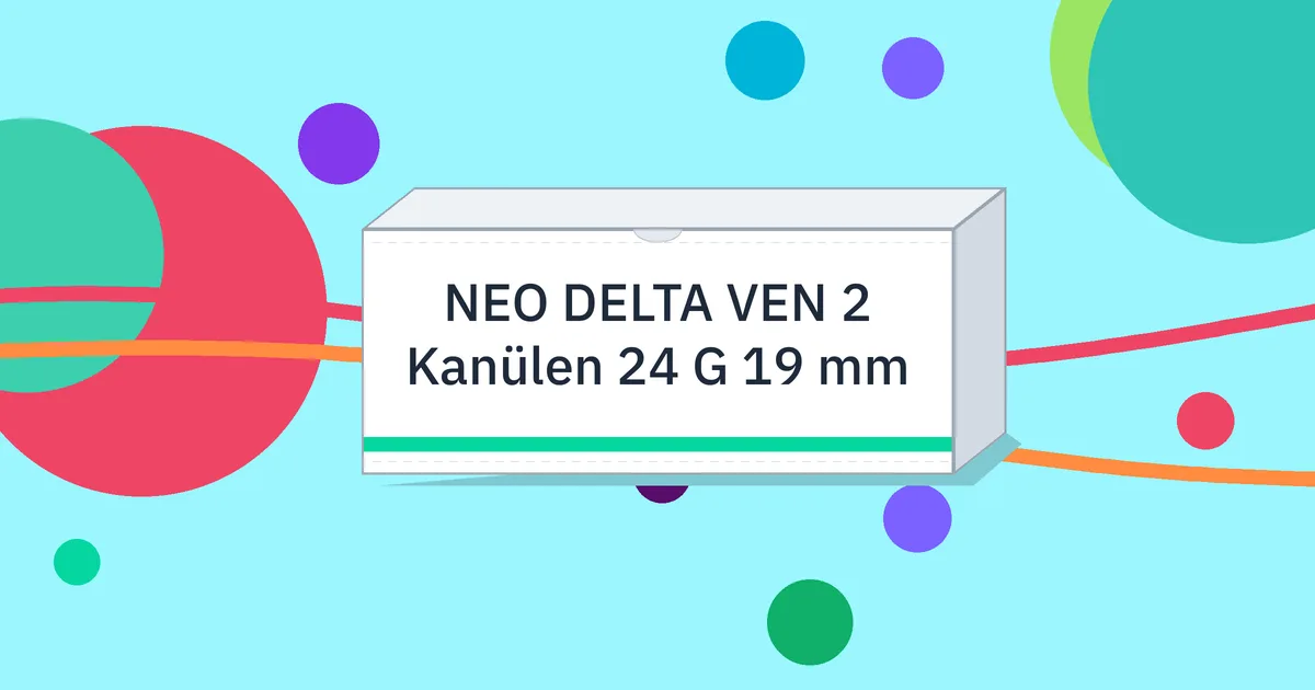 Symbolbild: Packung mit der Aufschrift NEO DELTA VEN 2 Kanülen 24 G 19 mm (PZN 07758160) – Verfügbarkeit und Bezug in Apotheken in Frankfurt am Main