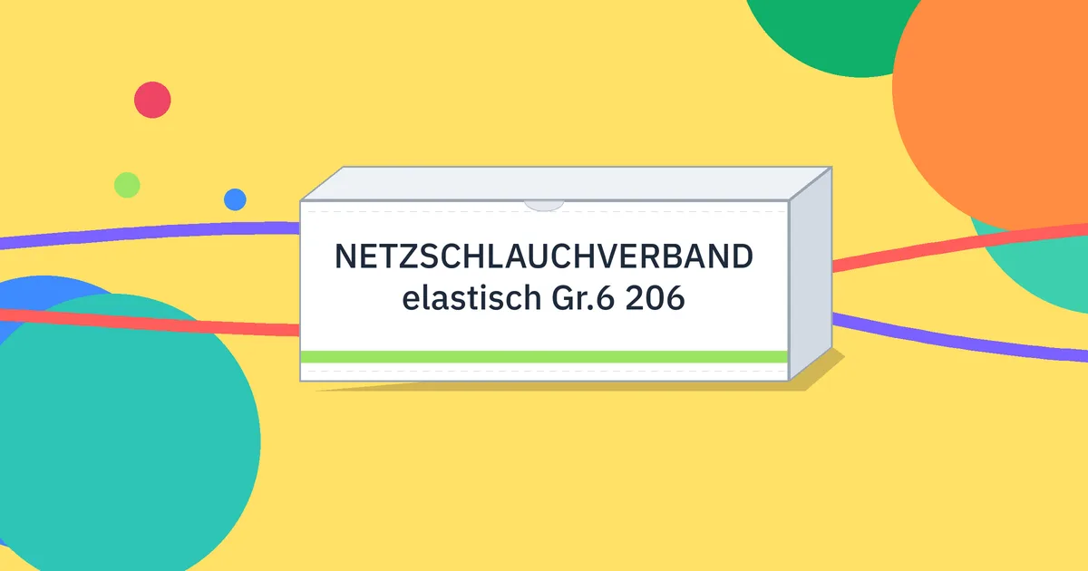 Symbolbild: Packung mit der Aufschrift NETZSCHLAUCHVERBAND elastisch Gr.6 206 (PZN 02092118) – Verfügbarkeit und Bezug in Apotheken in Frankfurt am Main