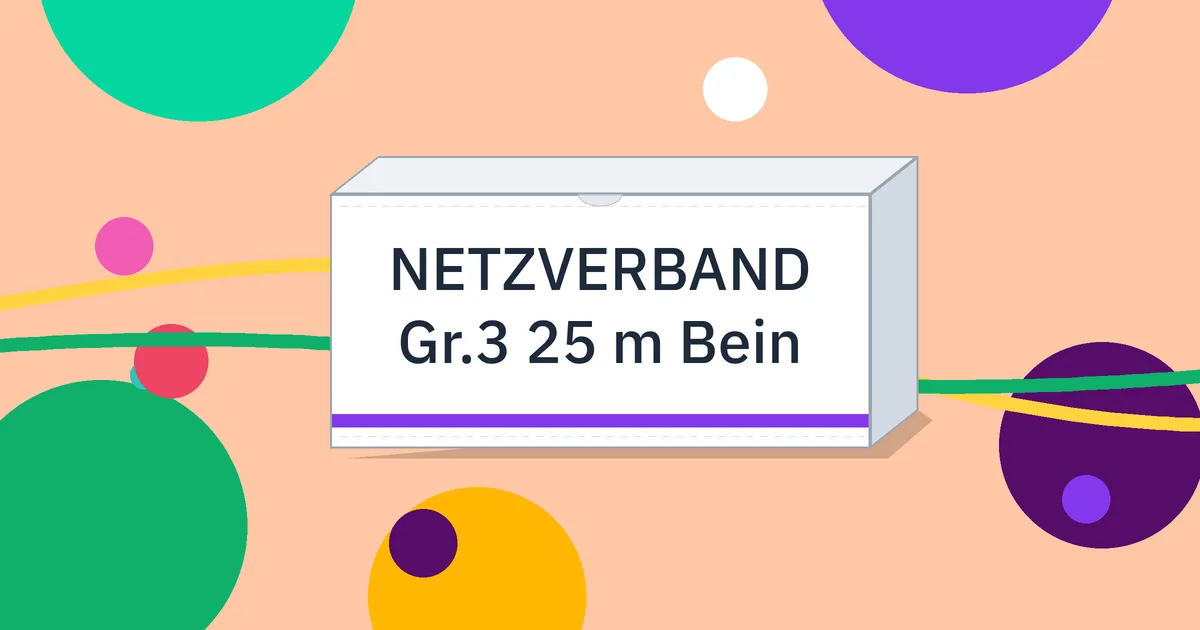 Symbolbild: Packung mit der Aufschrift NETZVERBAND Gr.3 25 m Bein (PZN 01848991) – Verfügbarkeit und Bezug in Apotheken in Frankfurt am Main