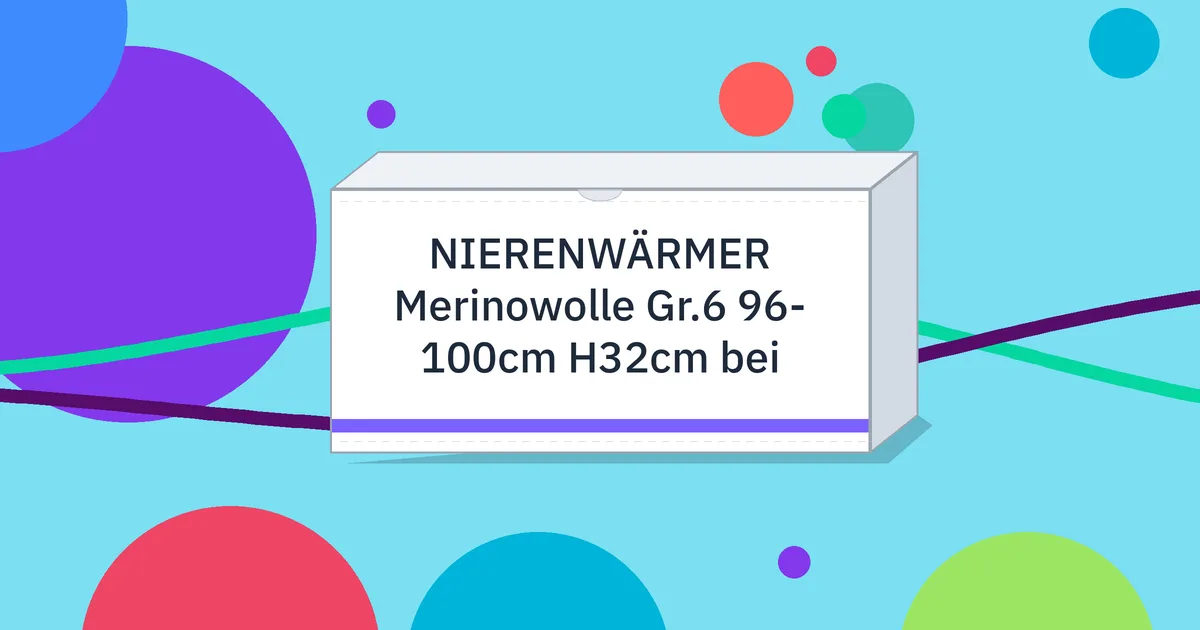 Symbolbild: Packung mit der Aufschrift NIERENWÄRMER Merinowolle Gr.6 96-100cm H32cm bei (PZN 19502773) – Verfügbarkeit und Bezug in Apotheken in Frankfurt am Main