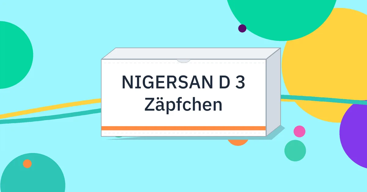 Symbolbild: Packung mit der Aufschrift NIGERSAN D 3 Zäpfchen (PZN 03206914) – Verfügbarkeit und Bezug in Apotheken in Frankfurt am Main