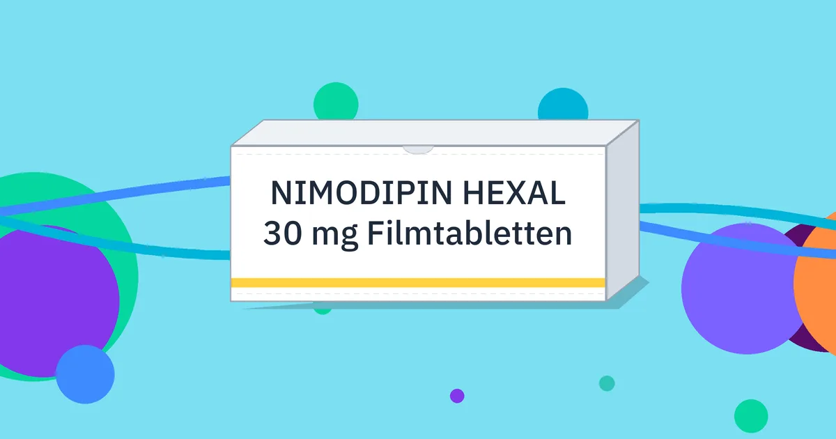 Symbolbild: Packung mit der Aufschrift NIMODIPIN HEXAL 30 mg Filmtabletten (PZN 02421987) – Verfügbarkeit und Bezug in Apotheken in Frankfurt am Main