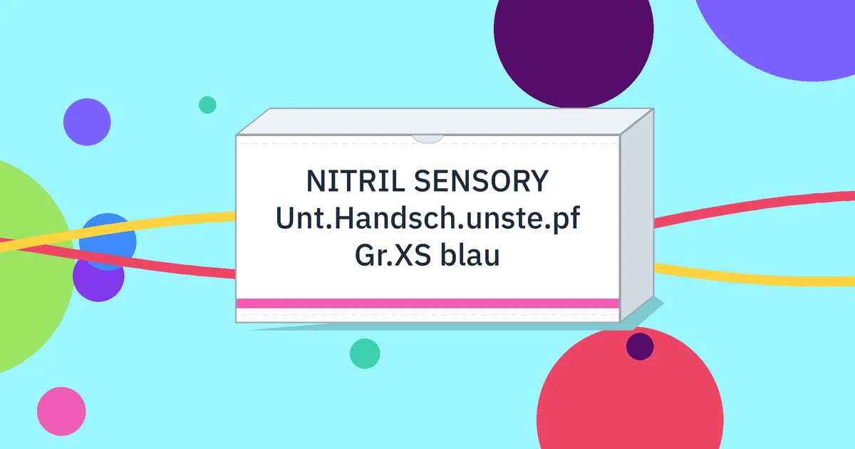 Symbolbild: Packung mit der Aufschrift NITRIL SENSORY Unt.Handsch.unste.pf Gr.XS blau (PZN 14310075) – Verfügbarkeit und Bezug in Apotheken in Frankfurt am Main