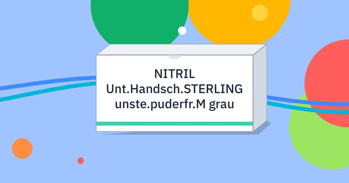 Symbolbild: Packung mit der Aufschrift NITRIL Unt.Handsch.STERLING unste.puderfr.M grau (PZN 12573008) – Verfügbarkeit und Bezug in Apotheken in Frankfurt am Main