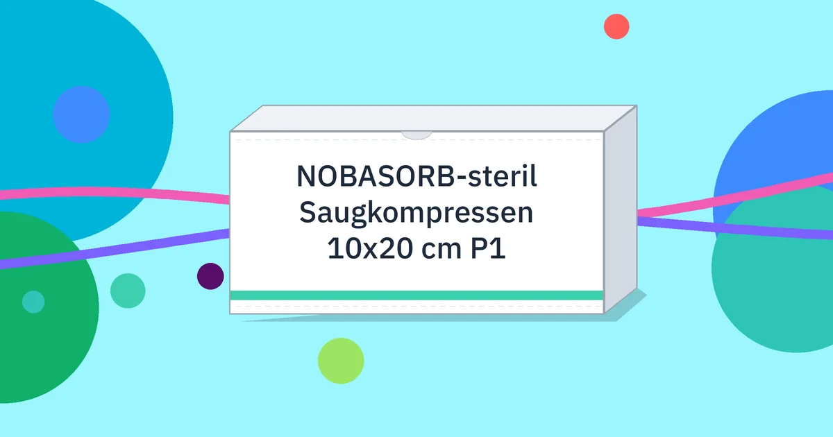 Symbolbild: Packung mit der Aufschrift NOBASORB-steril Saugkompressen 10x20 cm P1 (PZN 13981672) – Verfügbarkeit und Bezug in Apotheken in Frankfurt am Main