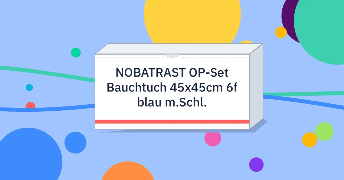 Symbolbild: Packung mit der Aufschrift NOBATRAST OP-Set Bauchtuch 45x45cm 6f blau m.Schl. (PZN 18104533) – Verfügbarkeit und Bezug in Apotheken in Frankfurt am Main
