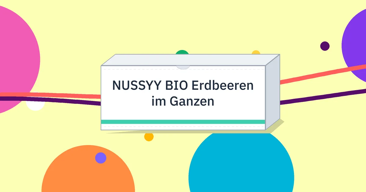 Symbolbild: Packung mit der Aufschrift NUSSYY BIO Erdbeeren im Ganzen (PZN 14242758) – Verfügbarkeit und Bezug in Apotheken in Frankfurt am Main