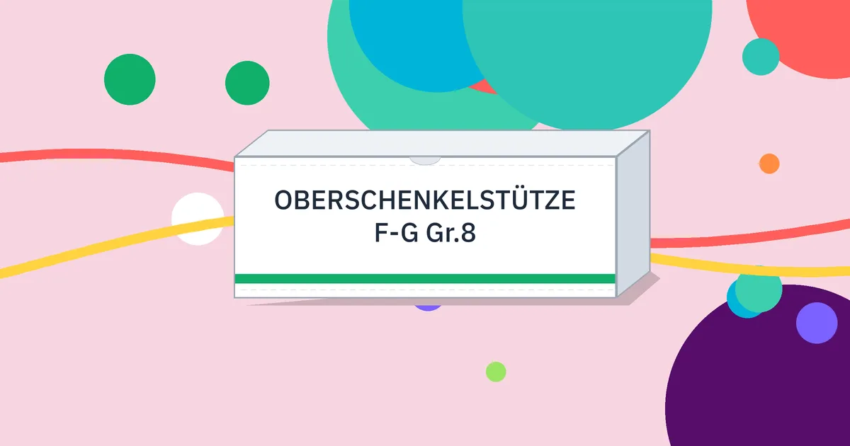 Symbolbild: Packung mit der Aufschrift OBERSCHENKELSTÜTZE F-G Gr.8 (PZN 02008106) – Verfügbarkeit und Bezug in Apotheken in Frankfurt am Main