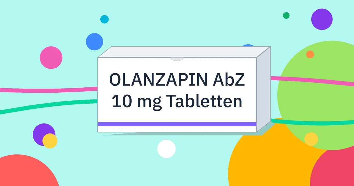 Symbolbild: Packung mit der Aufschrift OLANZAPIN AbZ 10 mg Tabletten (PZN 08805542) – Verfügbarkeit und Bezug in Apotheken in Frankfurt am Main