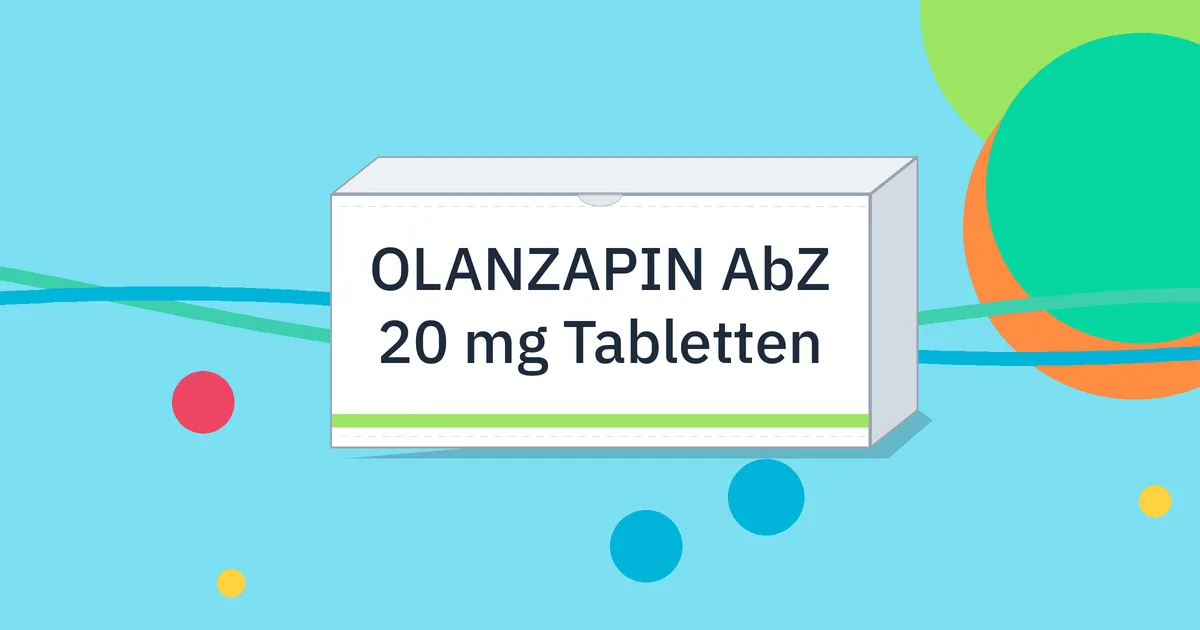 Symbolbild: Packung mit der Aufschrift OLANZAPIN AbZ 20 mg Tabletten (PZN 08805559) – Verfügbarkeit und Bezug in Apotheken in Frankfurt am Main