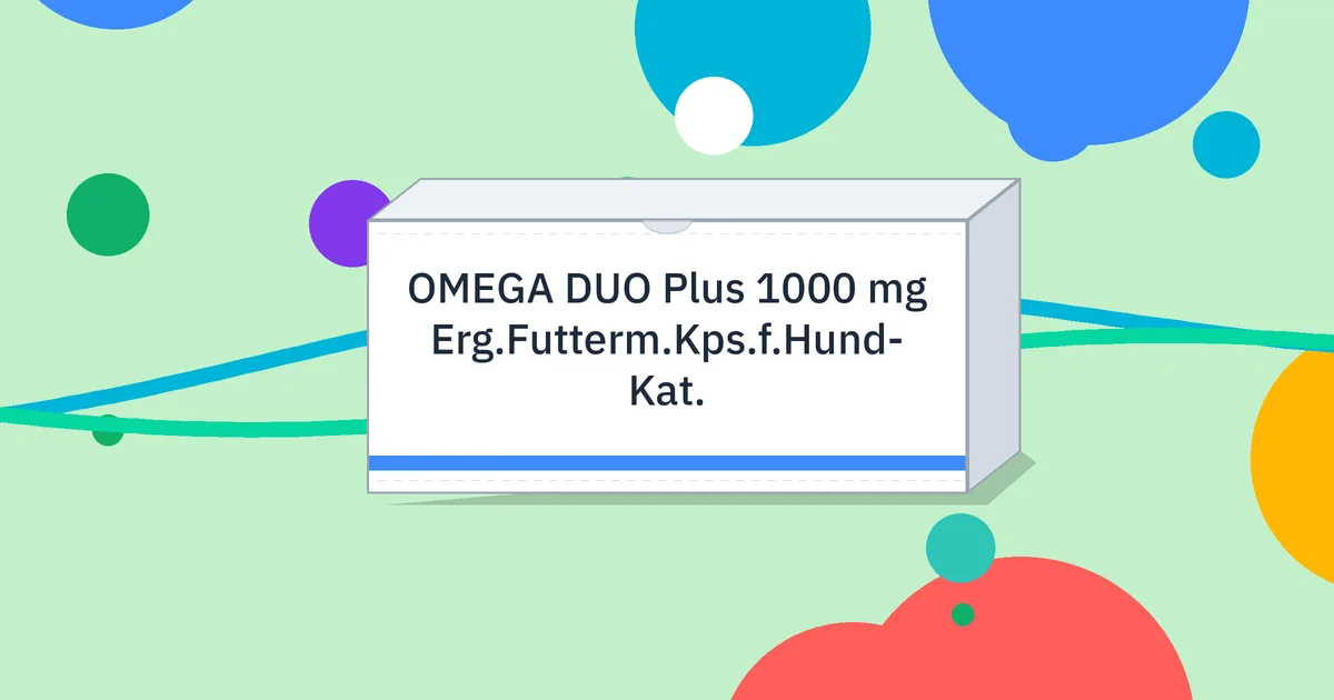 Symbolbild: Packung mit der Aufschrift OMEGA DUO Plus 1000 mg Erg.Futterm.Kps.f.Hund-Kat. (PZN 19647313) – Verfügbarkeit und Bezug in Apotheken in Frankfurt am Main