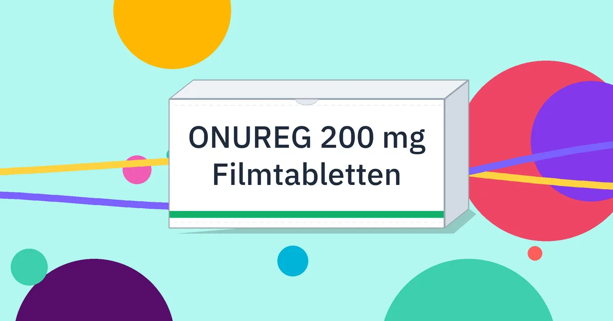 Symbolbild: Packung mit der Aufschrift ONUREG 200 mg Filmtabletten (PZN 20131477) – Verfügbarkeit und Bezug in Apotheken in Frankfurt am Main