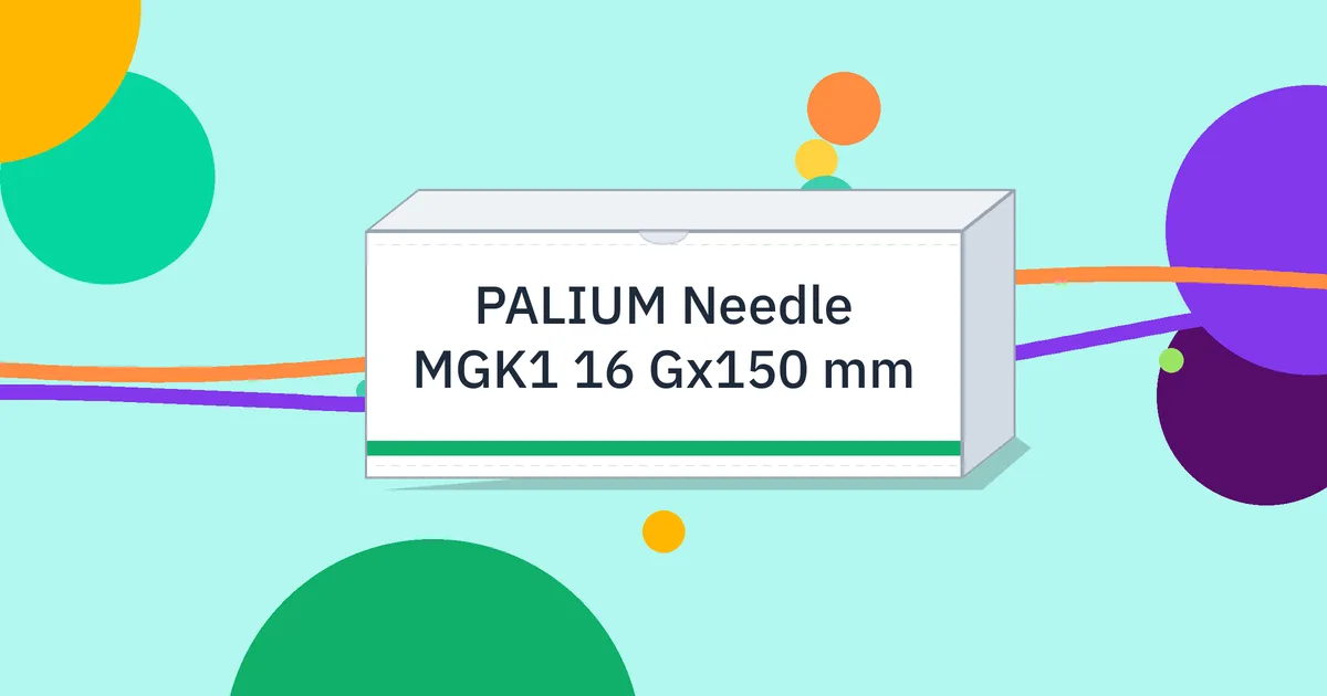 Symbolbild: Packung mit der Aufschrift PALIUM Needle MGK1 16 Gx150 mm (PZN 14383720) – Verfügbarkeit und Bezug in Apotheken in Frankfurt am Main