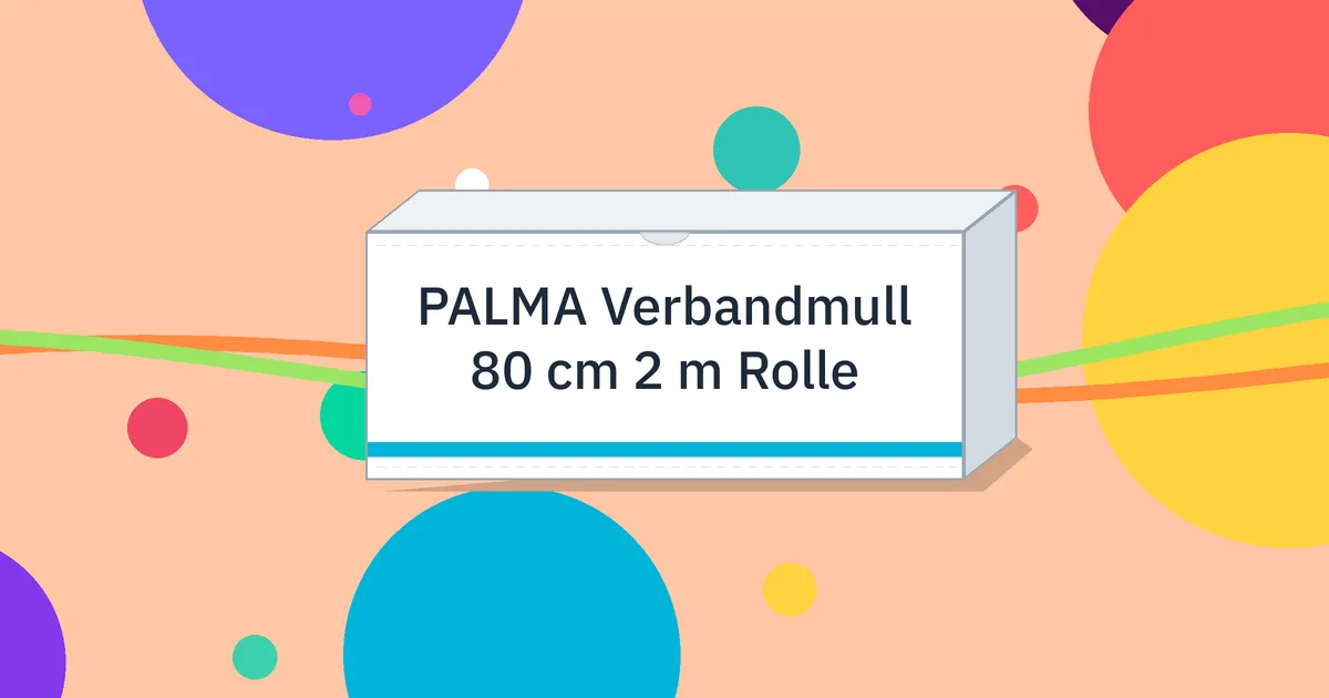 Symbolbild: Packung mit der Aufschrift PALMA Verbandmull 80 cm 2 m Rolle (PZN 03289567) – Verfügbarkeit und Bezug in Apotheken in Frankfurt am Main