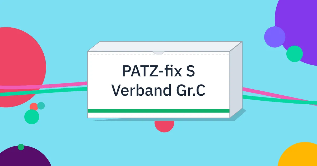 Symbolbild: Packung mit der Aufschrift PATZ-fix S Verband Gr.C (PZN 06813170) – Verfügbarkeit und Bezug in Apotheken in Frankfurt am Main