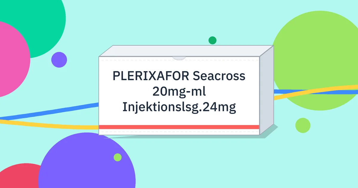 Symbolbild: Packung mit der Aufschrift PLERIXAFOR Seacross 20mg-ml Injektionslsg.24mg (PZN 19068845) – Verfügbarkeit und Bezug in Apotheken in Frankfurt am Main