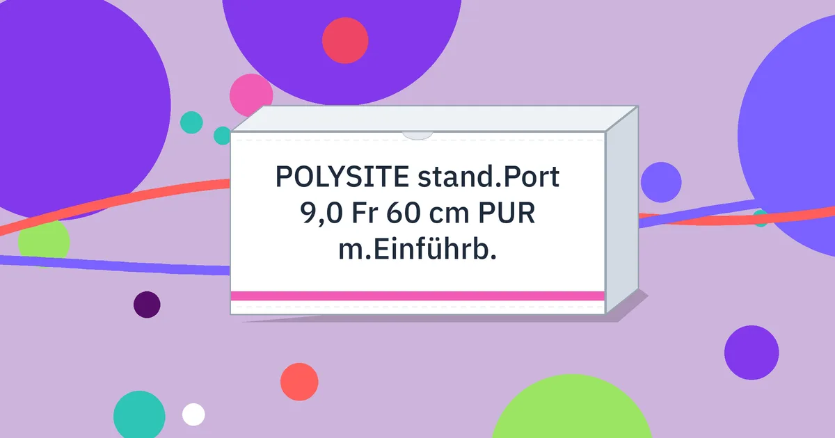 Symbolbild: Packung mit der Aufschrift POLYSITE stand.Port 9,0 Fr 60 cm PUR m.Einführb. (PZN 12340362) – Verfügbarkeit und Bezug in Apotheken in Frankfurt am Main
