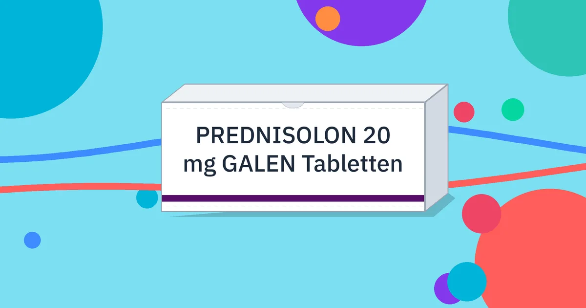 Symbolbild: Packung mit der Aufschrift PREDNISOLON 20 mg GALEN Tabletten (PZN 01484566) – Verfügbarkeit und Bezug in Apotheken in Frankfurt am Main