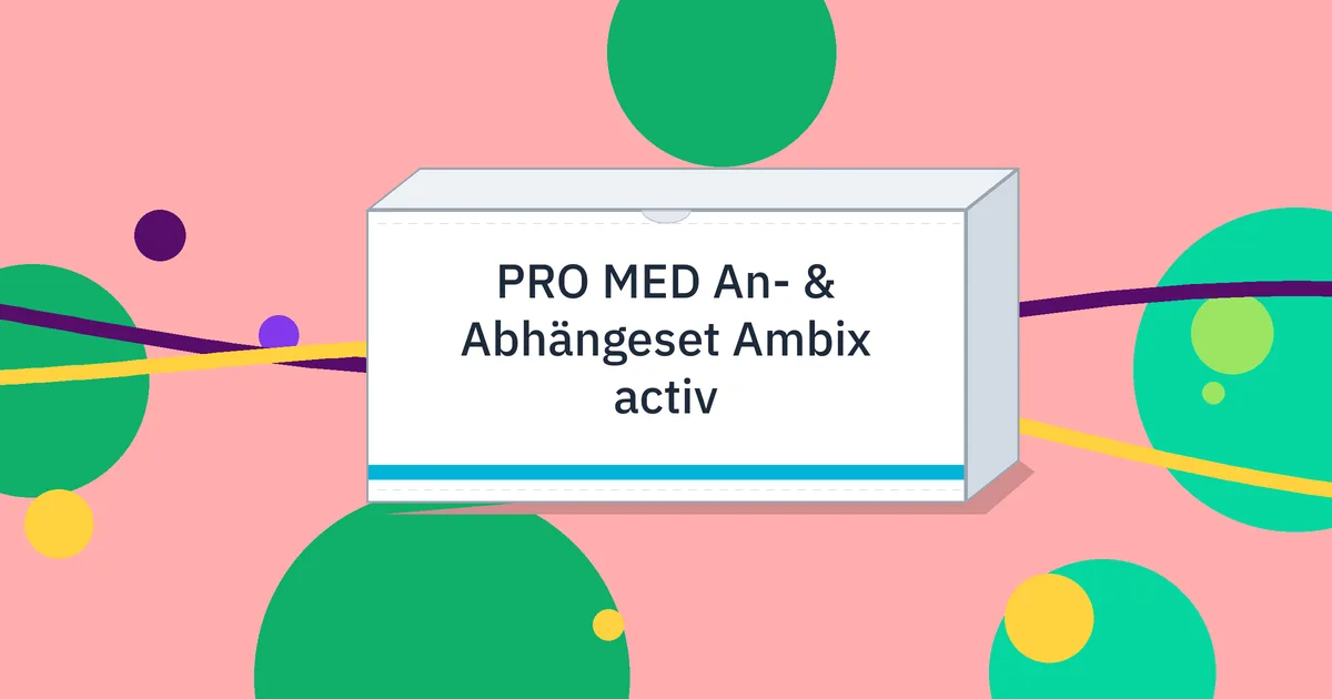 Symbolbild: Packung mit der Aufschrift PRO MED An- & Abhängeset Ambix activ (PZN 16356756) – Verfügbarkeit und Bezug in Apotheken in Frankfurt am Main