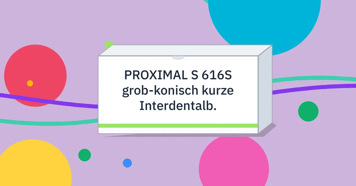Symbolbild: Packung mit der Aufschrift PROXIMAL S 616S grob-konisch kurze Interdentalb. (PZN 00236180) – Verfügbarkeit und Bezug in Apotheken in Frankfurt am Main