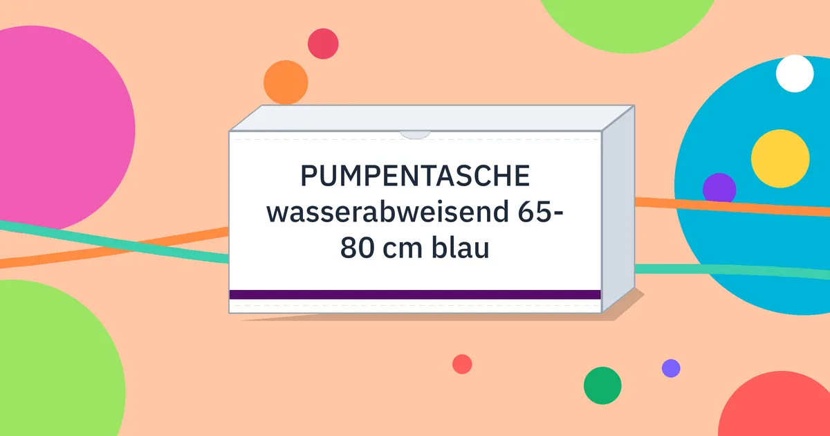 Symbolbild: Packung mit der Aufschrift PUMPENTASCHE wasserabweisend 65-80 cm blau (PZN 13915586) – Verfügbarkeit und Bezug in Apotheken in Frankfurt am Main