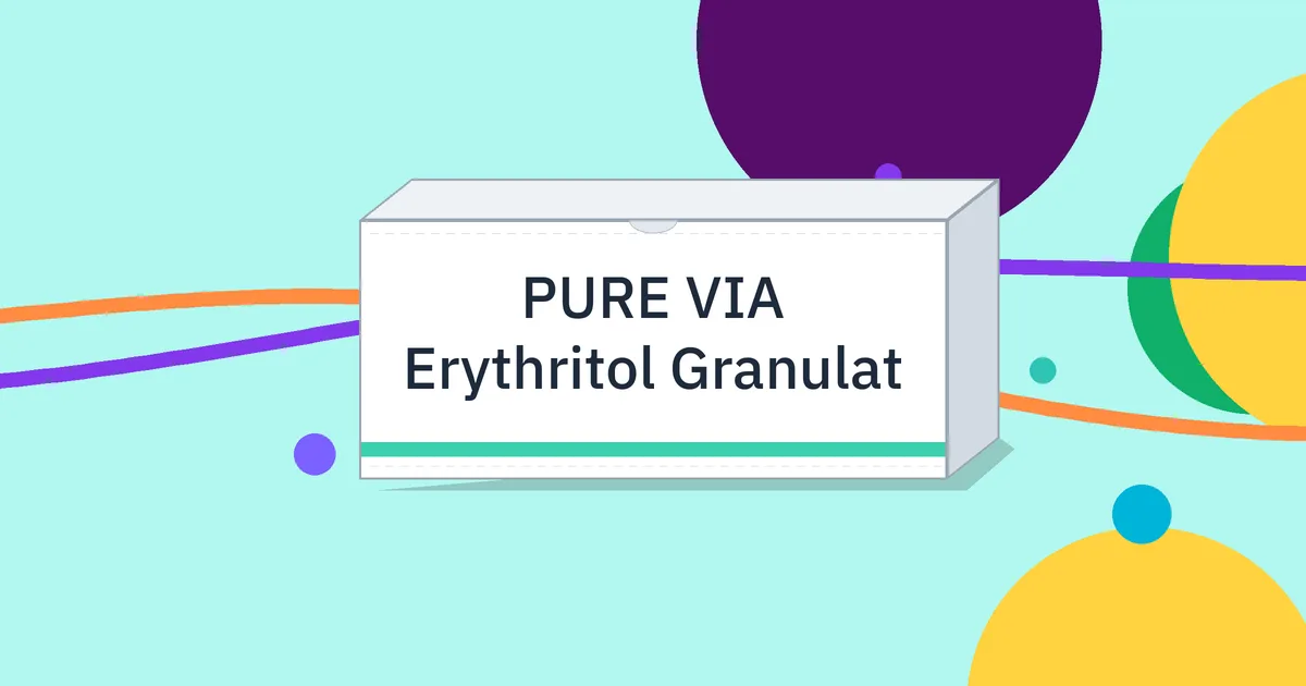 Symbolbild: Packung mit der Aufschrift PURE VIA Erythritol Granulat (PZN 19731924) – Verfügbarkeit und Bezug in Apotheken in Frankfurt am Main