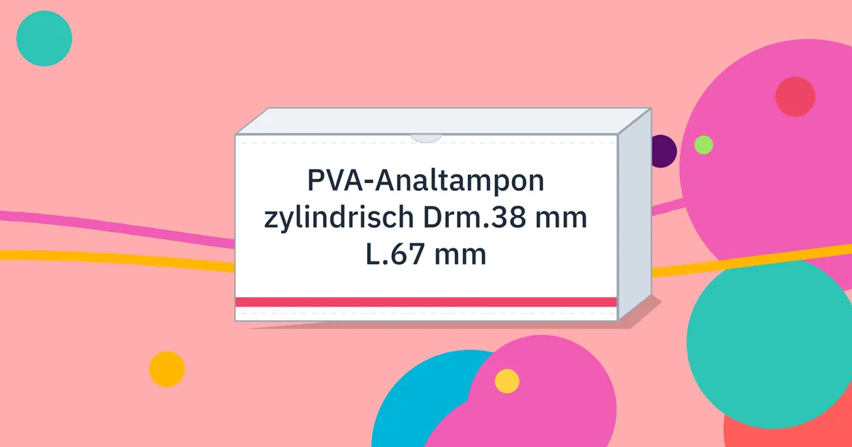 Symbolbild: Packung mit der Aufschrift PVA-Analtampon zylindrisch Drm.38 mm L.67 mm (PZN 12551739) – Verfügbarkeit und Bezug in Apotheken in Frankfurt am Main