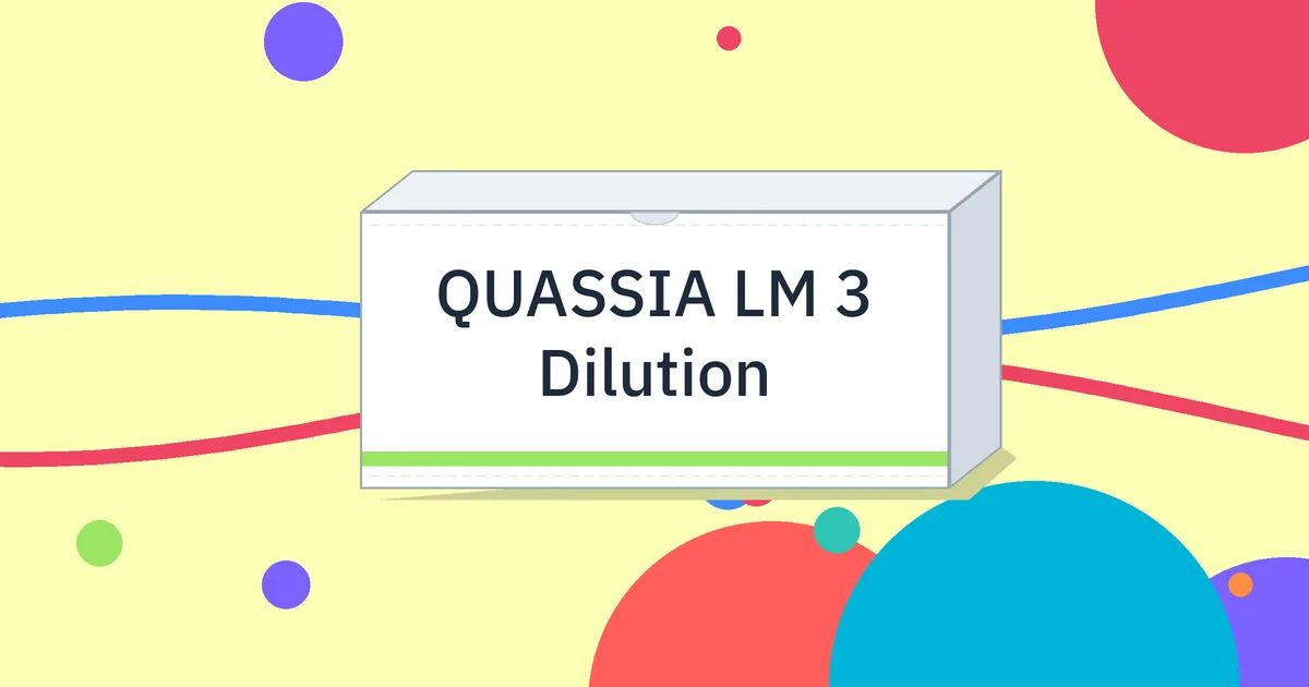 Symbolbild: Packung mit der Aufschrift QUASSIA LM 3 Dilution (PZN 13673083) – Verfügbarkeit und Bezug in Apotheken in Frankfurt am Main